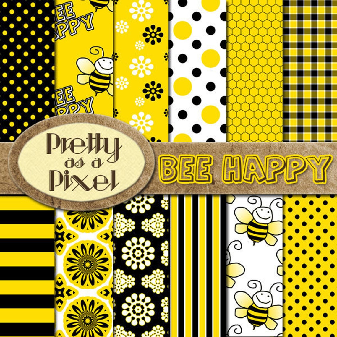 Bee Happy Digital Paper Pack INSTANT DOWNLOAD Scrapbooking Backgrounds ...