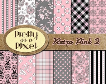 Retro Pink Digital Paper Pack INSTANT DOWNLOAD | Etsy
