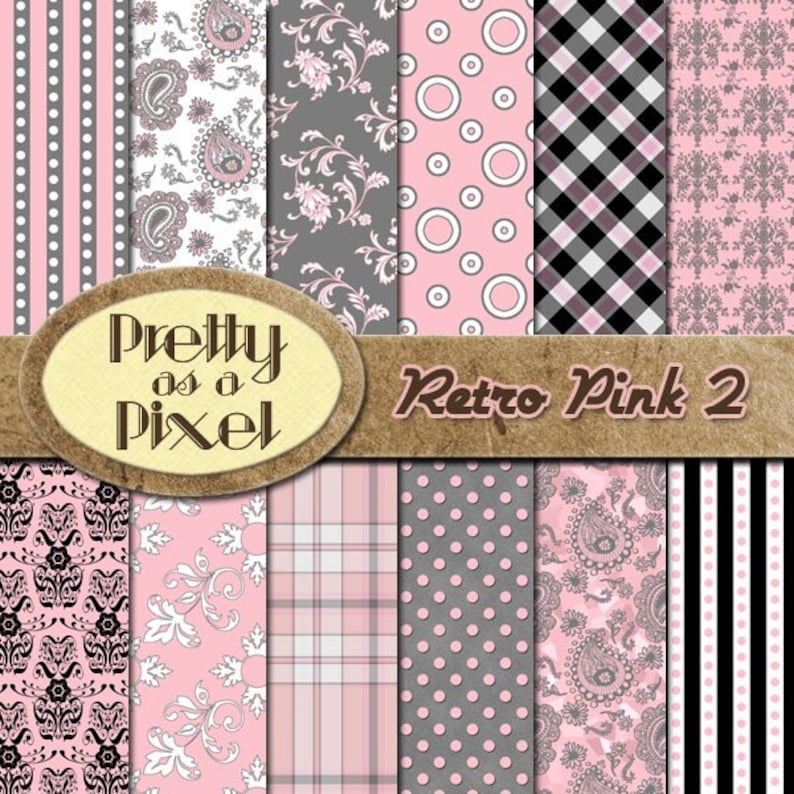 Retro Pink 2 - Digital Paper Pack - INSTANT DOWNLOAD - Scrapbooking ...