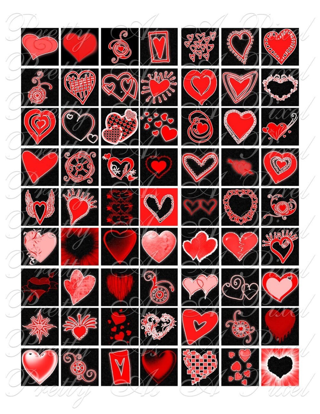 Heart-o-mania - Hearts in Red & Black - 3 Sizes - Inchies, 7-8 In, AND ...