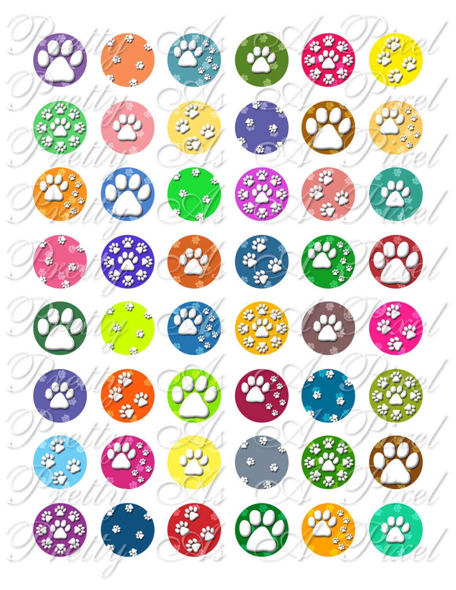 Puppy & Kitten Paws - One Inch Circles - for Pendants Magnets - Crafts ...