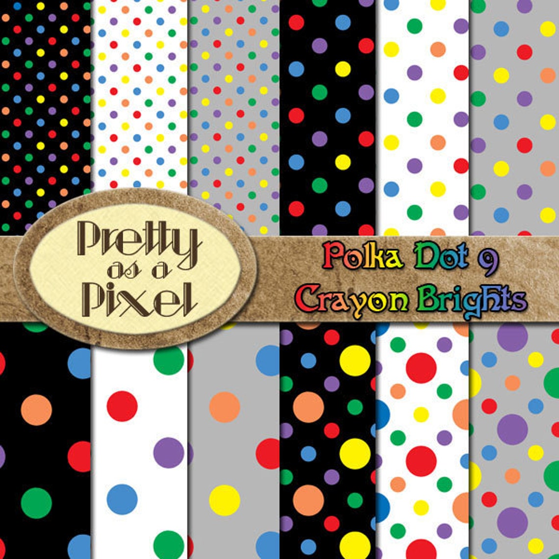 Polka Dots 9 Crayon Brights 5 INSTANT DOWNLOAD Digital Paper Pack ...