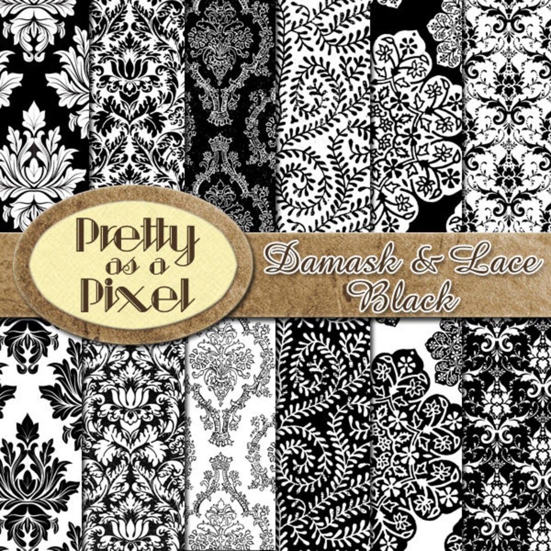 Damask & Lace - Black - Digital Paper Pack - INSTANT DOWNLOAD ...
