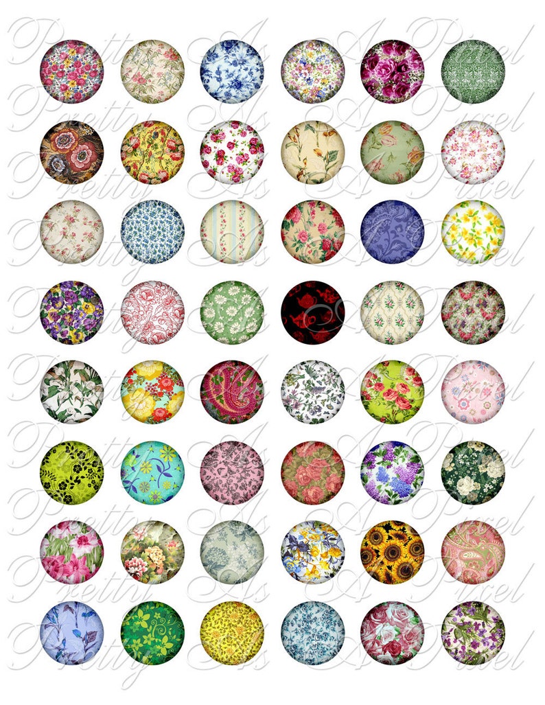 Floral Patterns One Inch Circles INSTANT DOWNLOAD Digital Collage Sheet ...