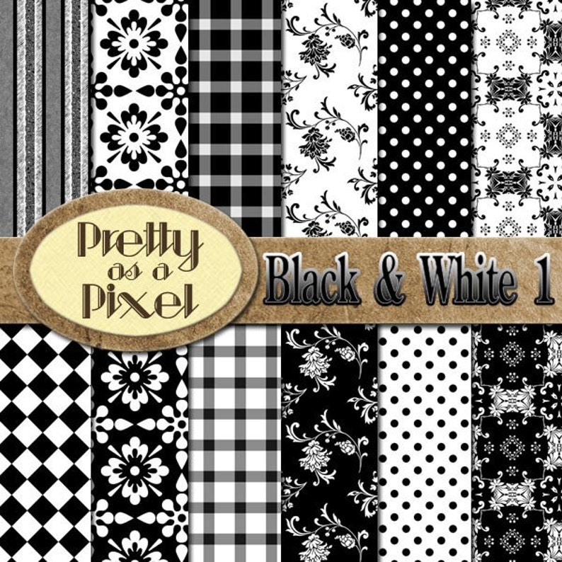 Black & White 1 - Digital Paper Pack - Scrapbooking Backgrounds - 12 X ...