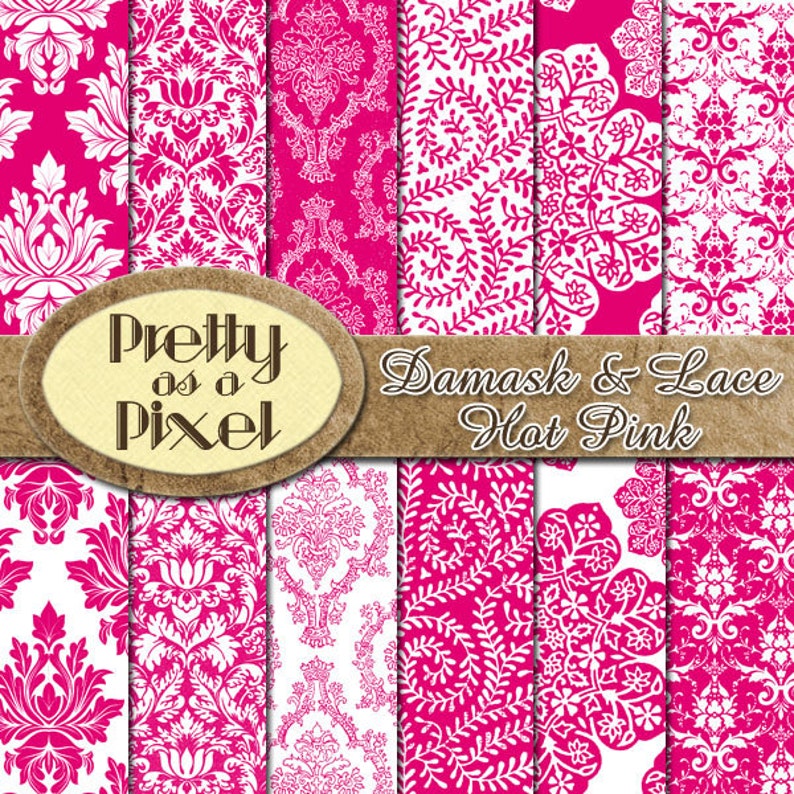 Damask & Lace Hot Pink Digital Paper Pack INSTANT DOWNLOAD Scrapbooking ...
