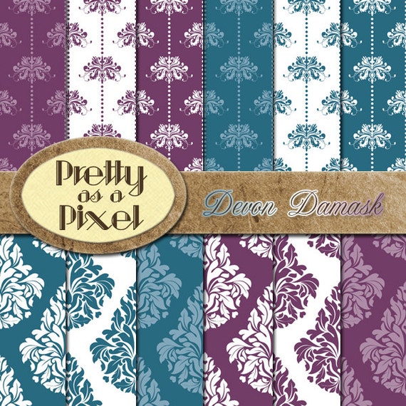 Printable Scrapbook Paper Devon Damask 12 X 12 Set of 12 | Etsy