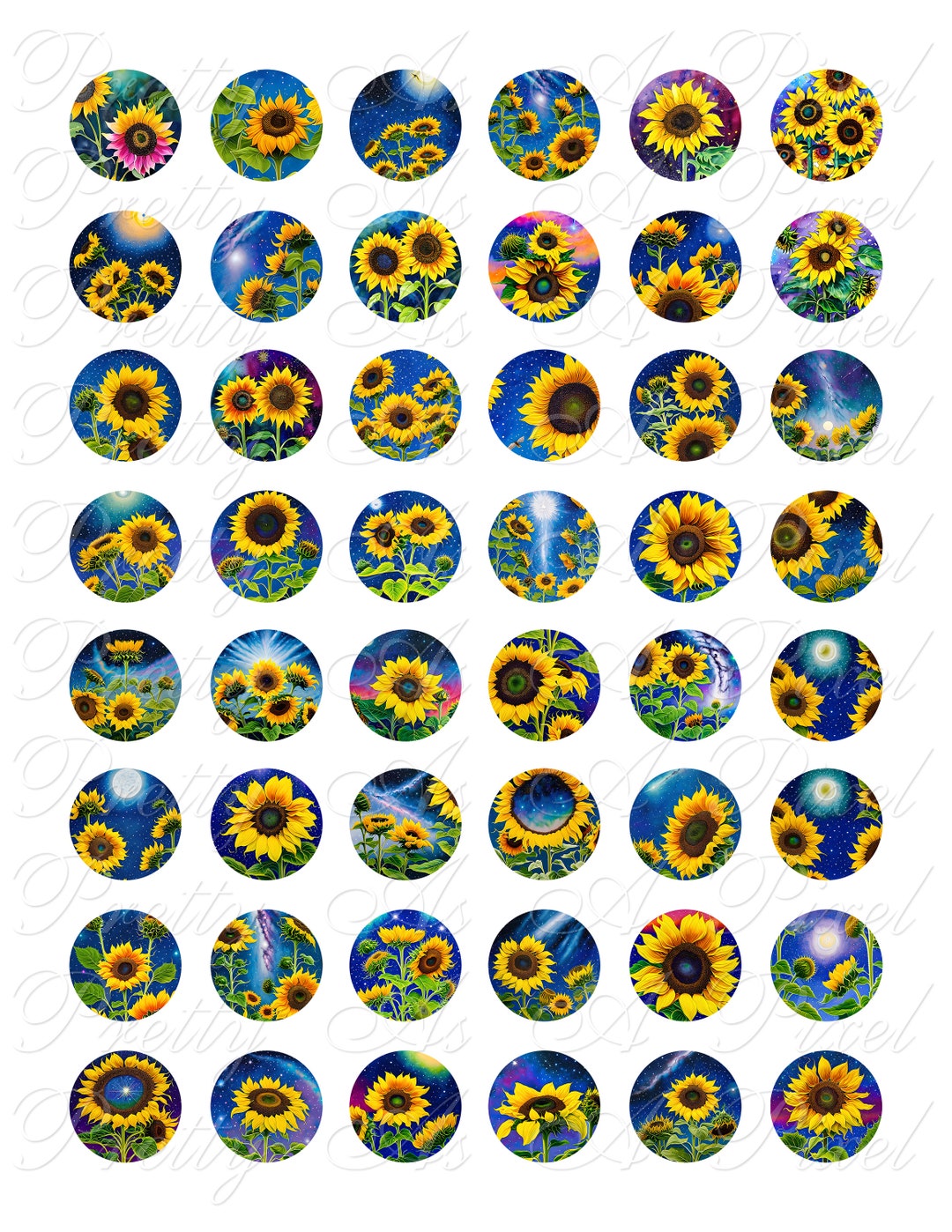 Cosmic Sunflowers - One Inch Circles - Digital Collage Sheet - INSTANT ...