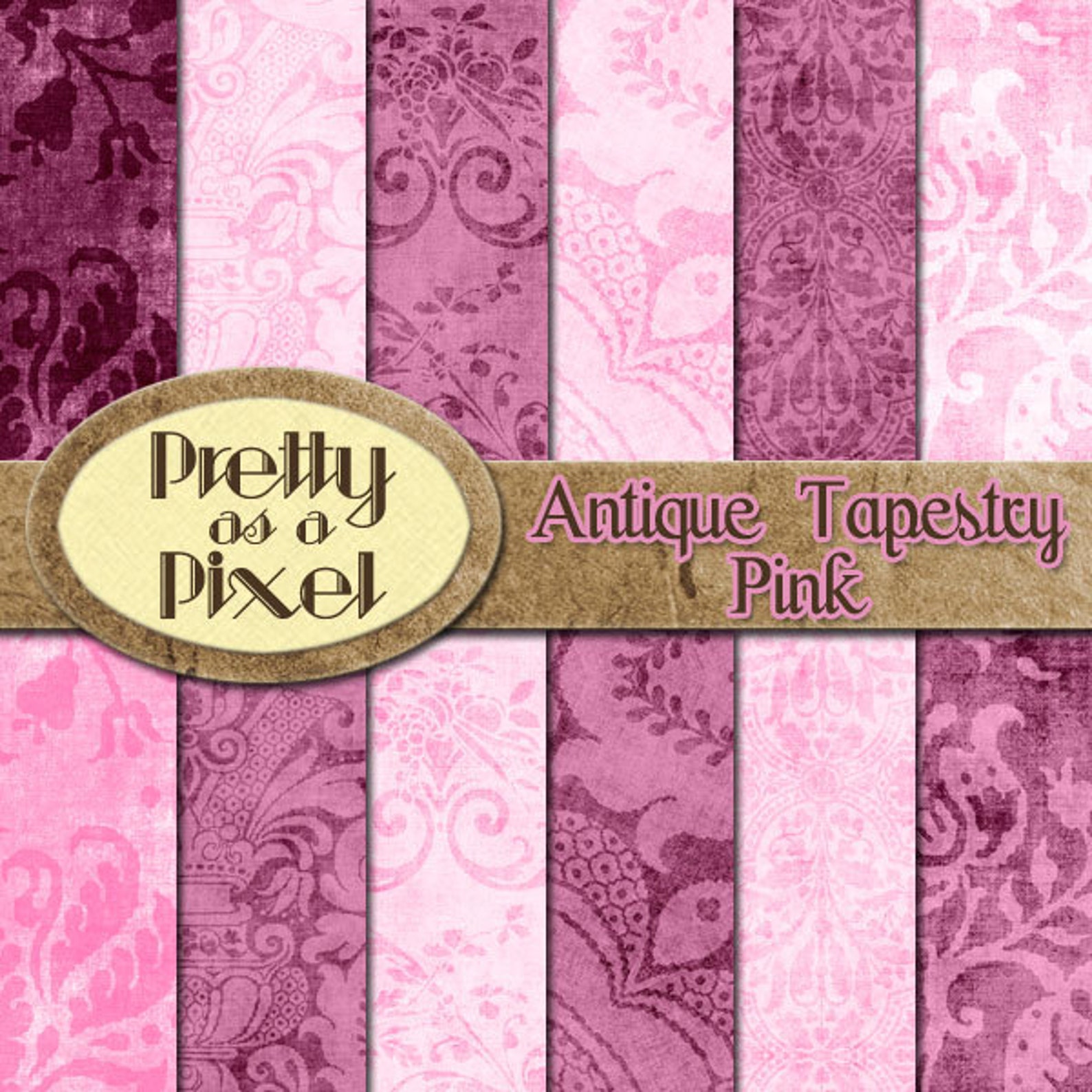 Antique Tapestry Pink Digital Paper Pack Scrapbooking | Etsy