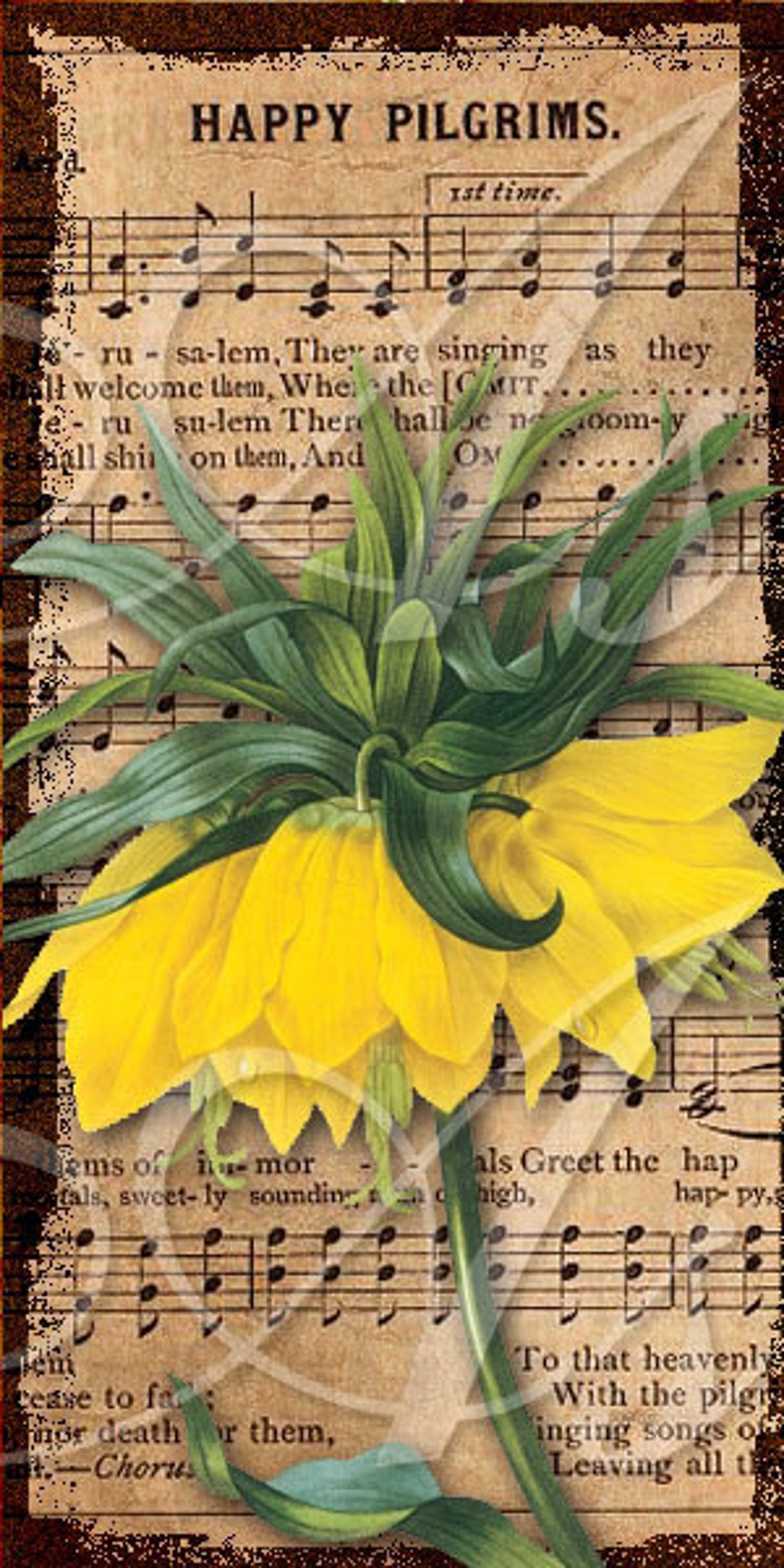 Floral Symphony Vintage Flowers on Antique Sheet Music Domino Size 1 X ...