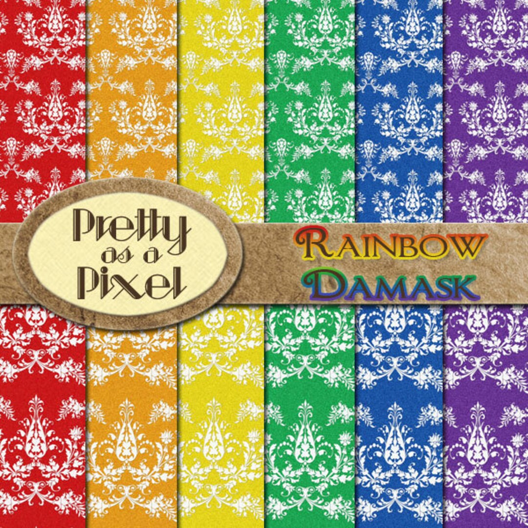 Rainbow Damask - Digital Paper Pack - Scrapbooking Backgrounds - 12 X ...