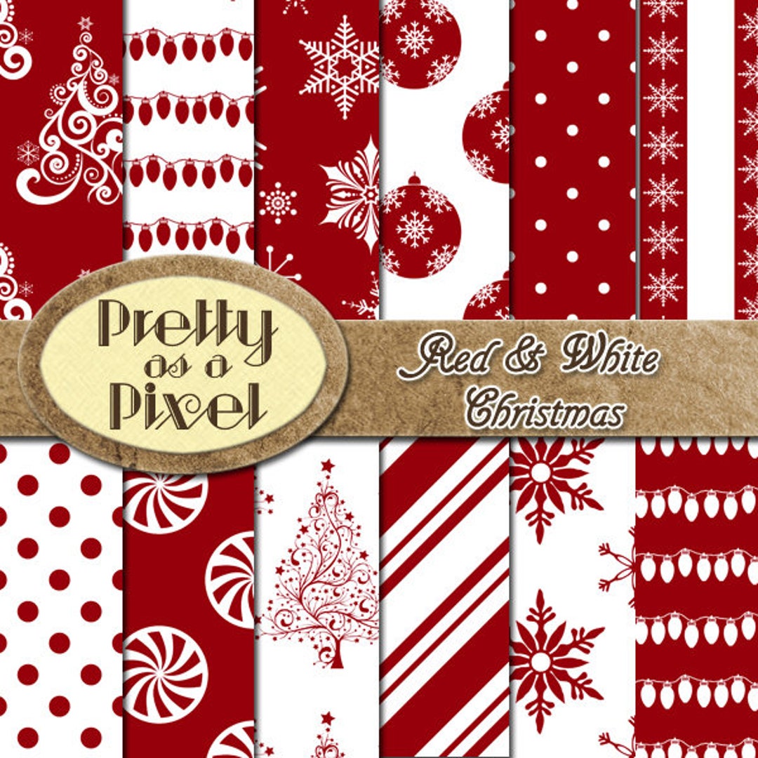 Printable Scrapbook Paper - Red & White Christmas - 12 X 12 - Set of 12 ...
