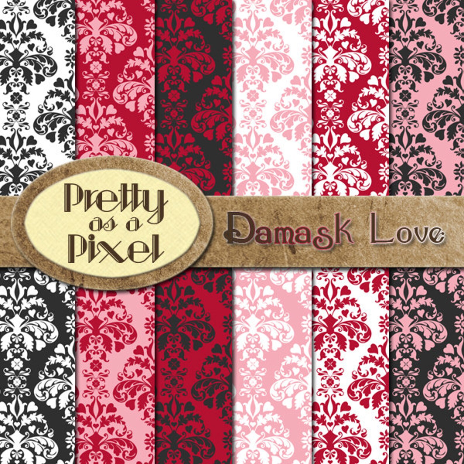 Printable Scrapbook Paper - Damask Love - 12 X 12 - Set of 12 - INSTANT ...