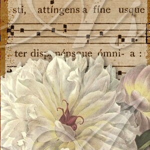 Floral Symphony - Vintage Flowers on Antique Sheet Music - Domino Size ...