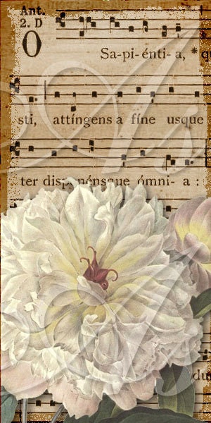 Floral Symphony Vintage Flowers on Antique Sheet Music Domino Size 1 X ...
