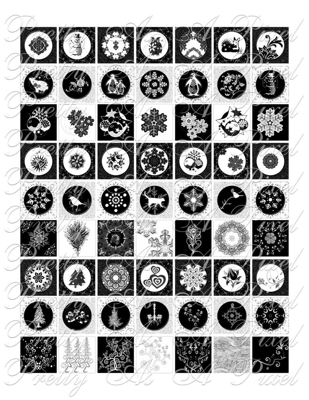 Black and White Winter Tidbits - 3 Sizes - Inchies, 7-8 Inch, AND ...