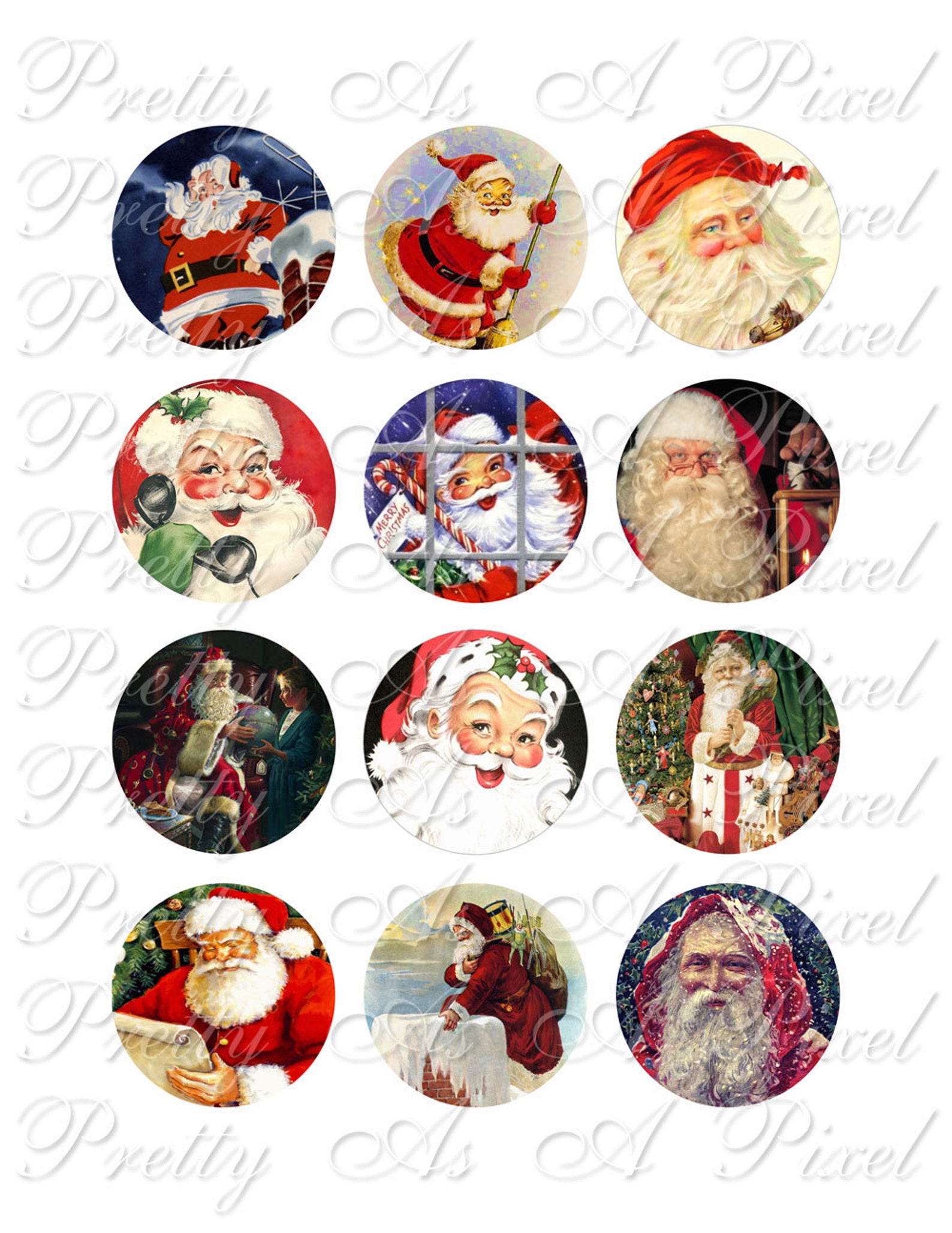 Retro Santa - Two Inch Circles - INSTANT DOWNLOAD - Digital Collage ...