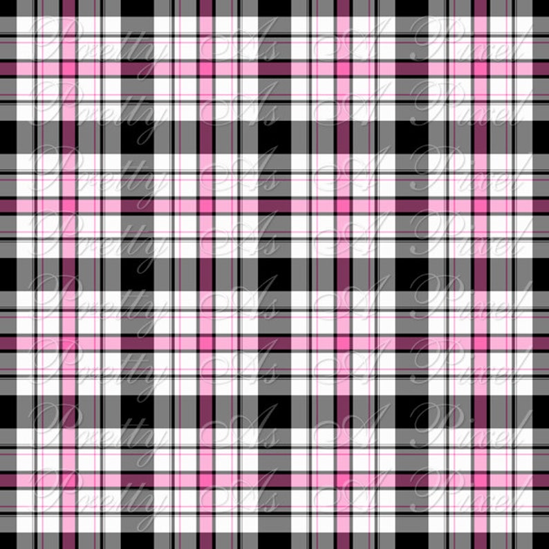 Digital Paper Pack Black White & Pink Plaid Scrapbooking - Etsy