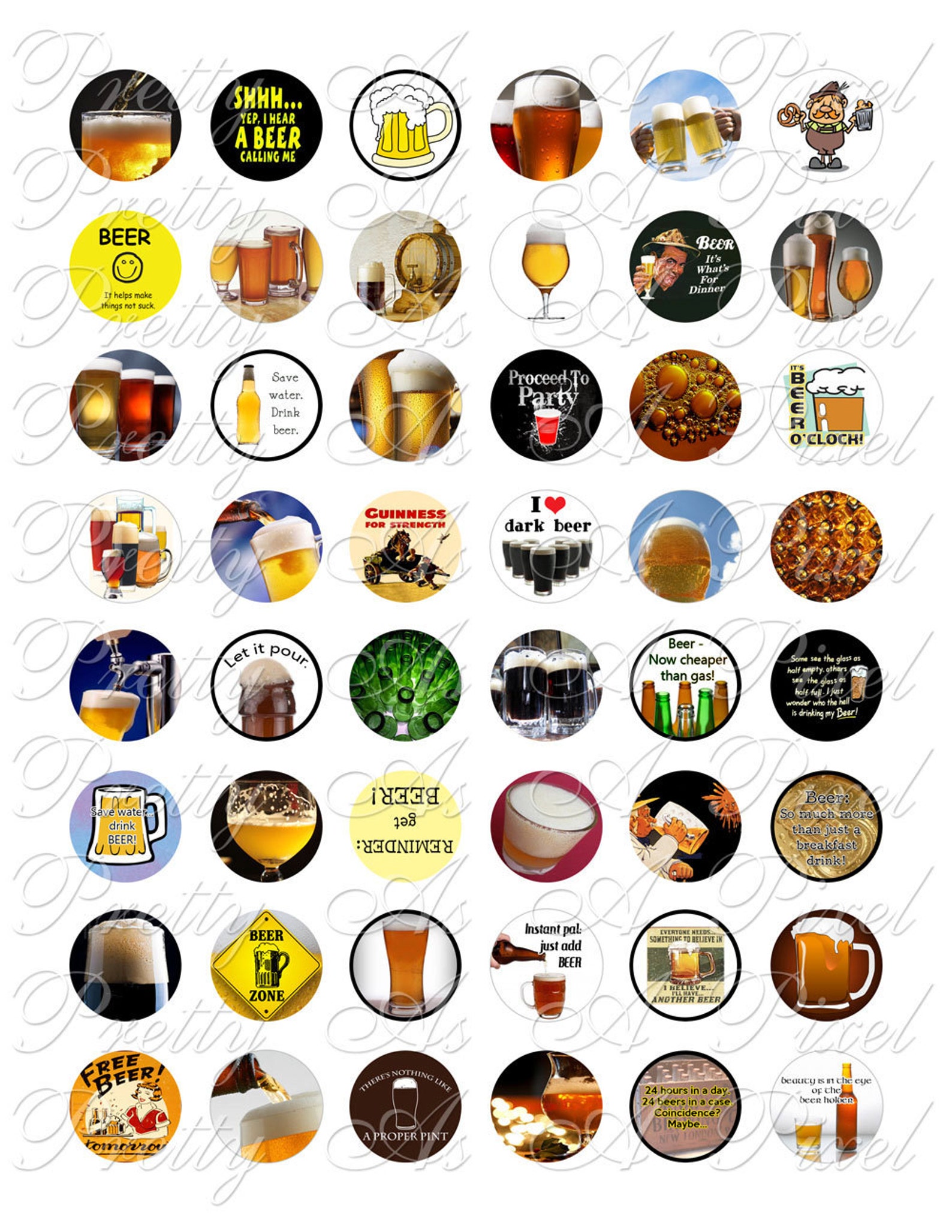 Beer - One Inch Circles - INSTANT DOWNLOAD - for Pendants Magnets ...