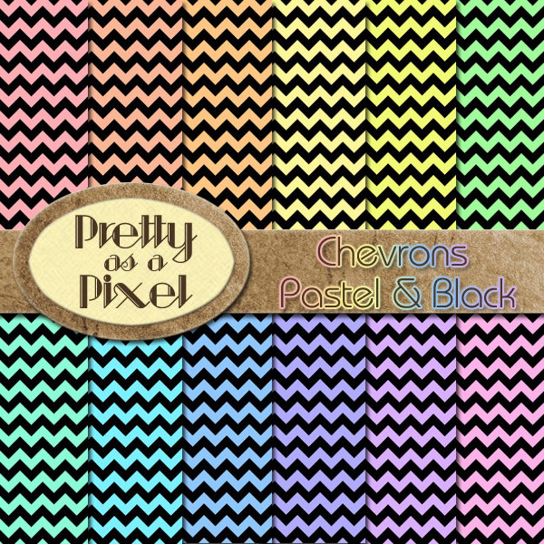 Printable Scrapbook Paper - Chevrons - Pastel & Black - 12 X 12 - Set ...