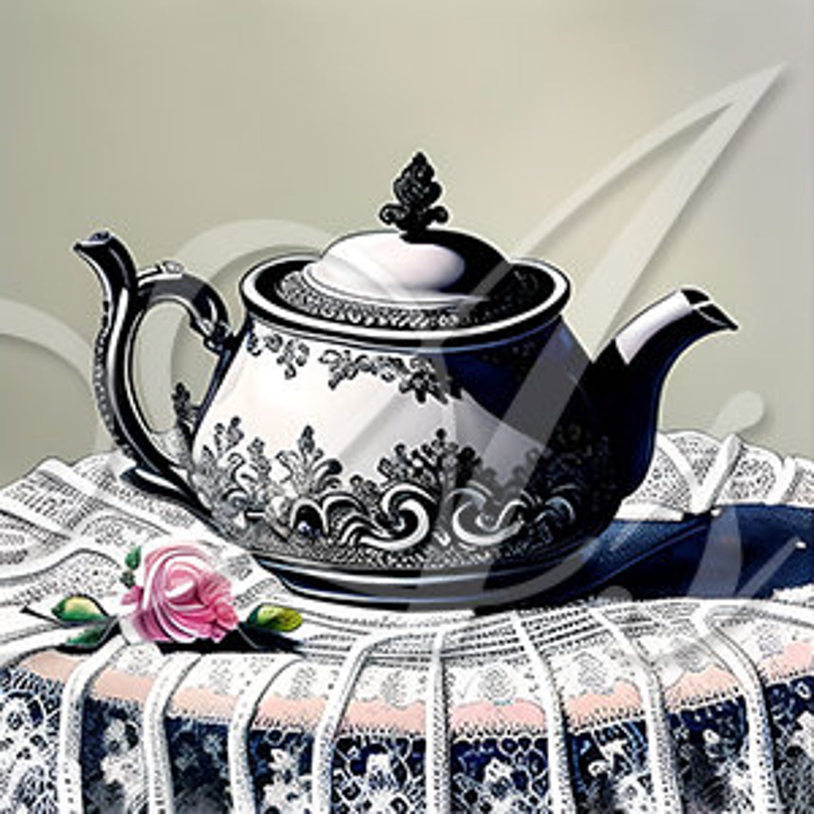 Watercolor Fancy Teapots & Roses - 2 Sizes - Inchies and Scrabble Tile Size .75 X .83 Inches ...