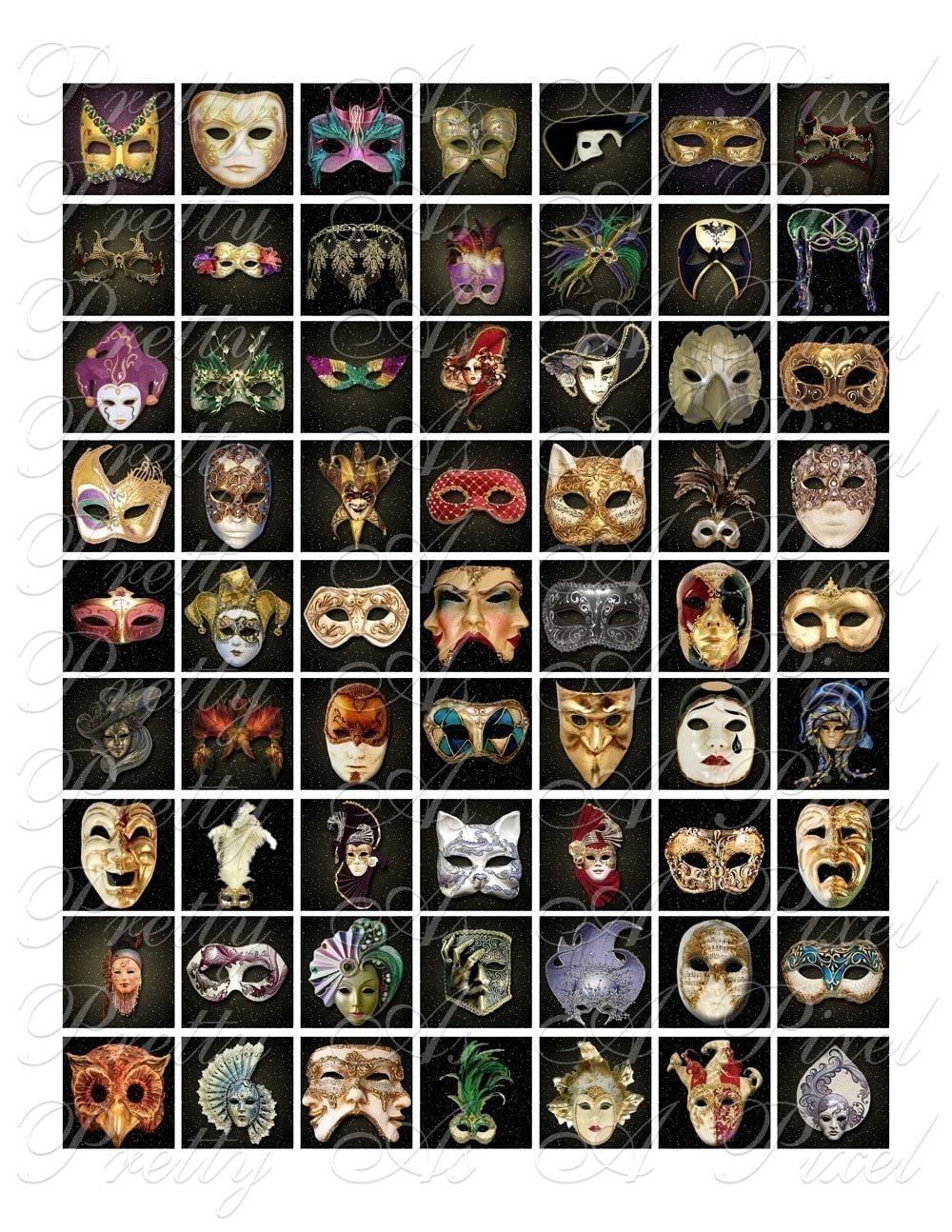 Masquerade Masks - 3 Sizes - 7-8 Inch, 1 Inch, AND Scrabble Tile Size ...