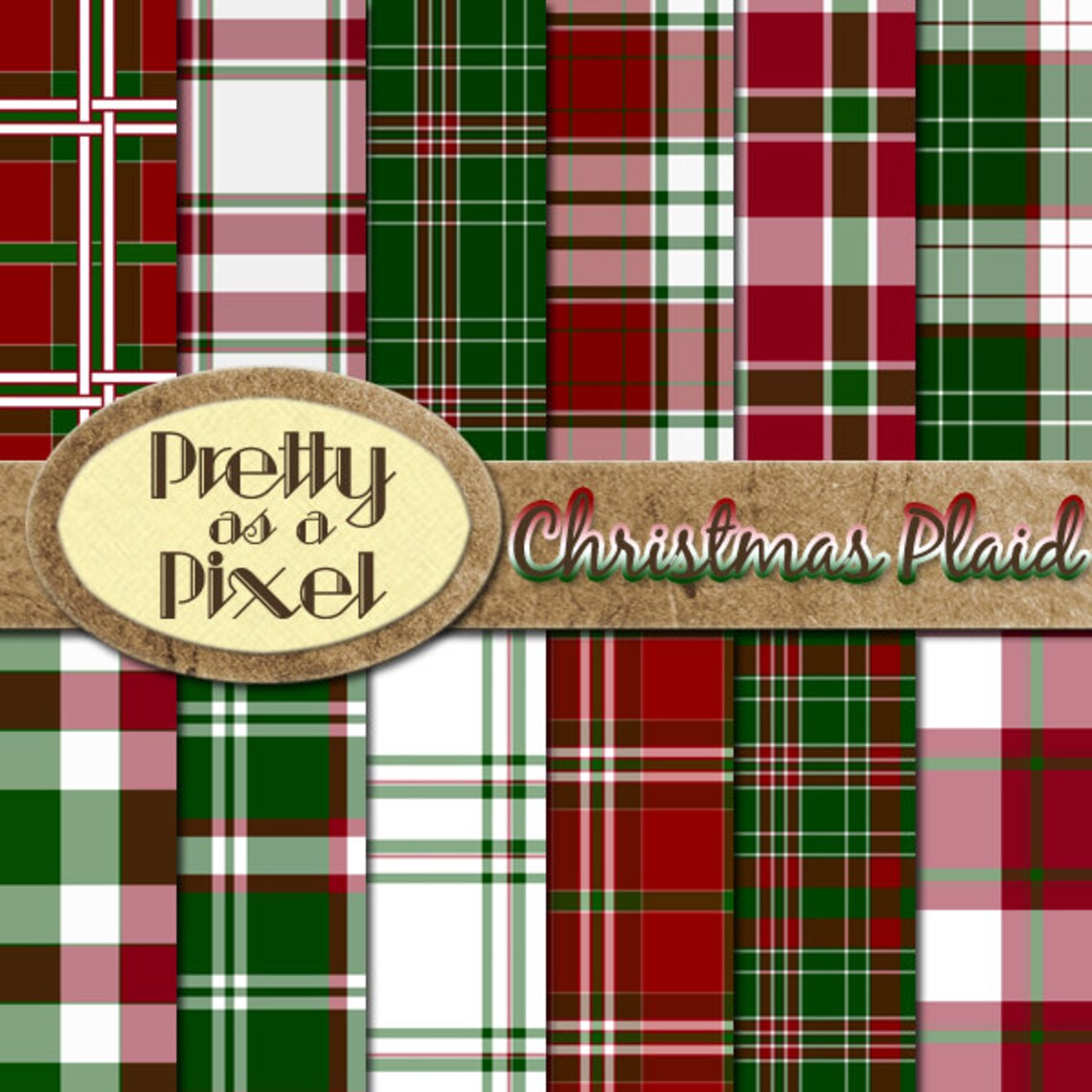 Printable Scrapbook Paper - Christmas Plaid - 12 X 12 - Set of 12 ...