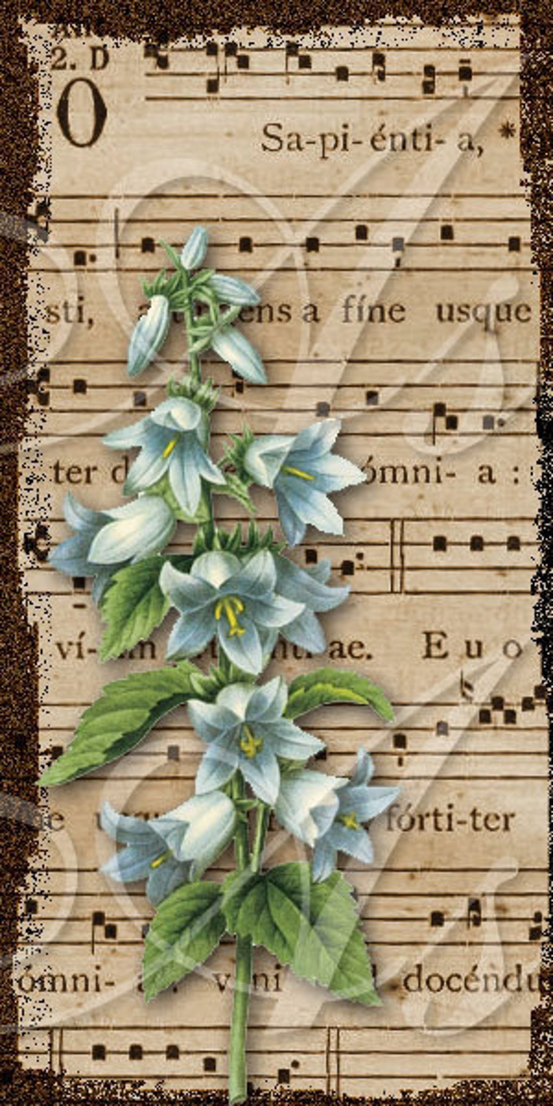 Floral Symphony Vintage Flowers on Antique Sheet Music Domino Size 1 X ...