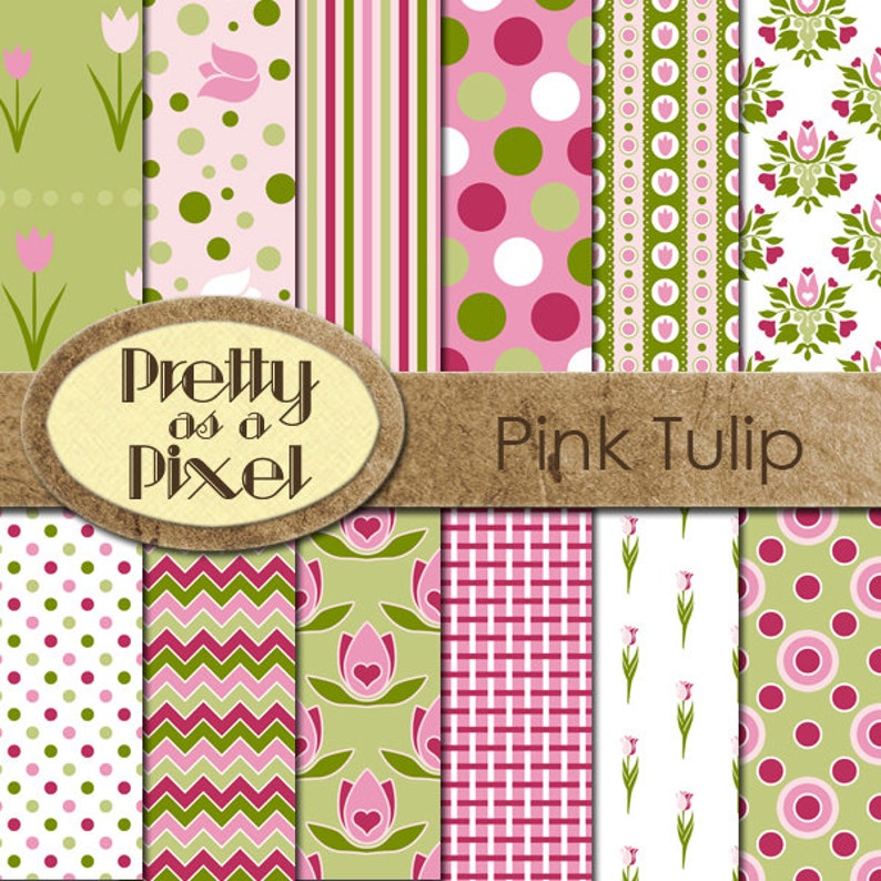 Digital Paper Pack Pink Tulips INSTANT DOWNLOAD - Etsy