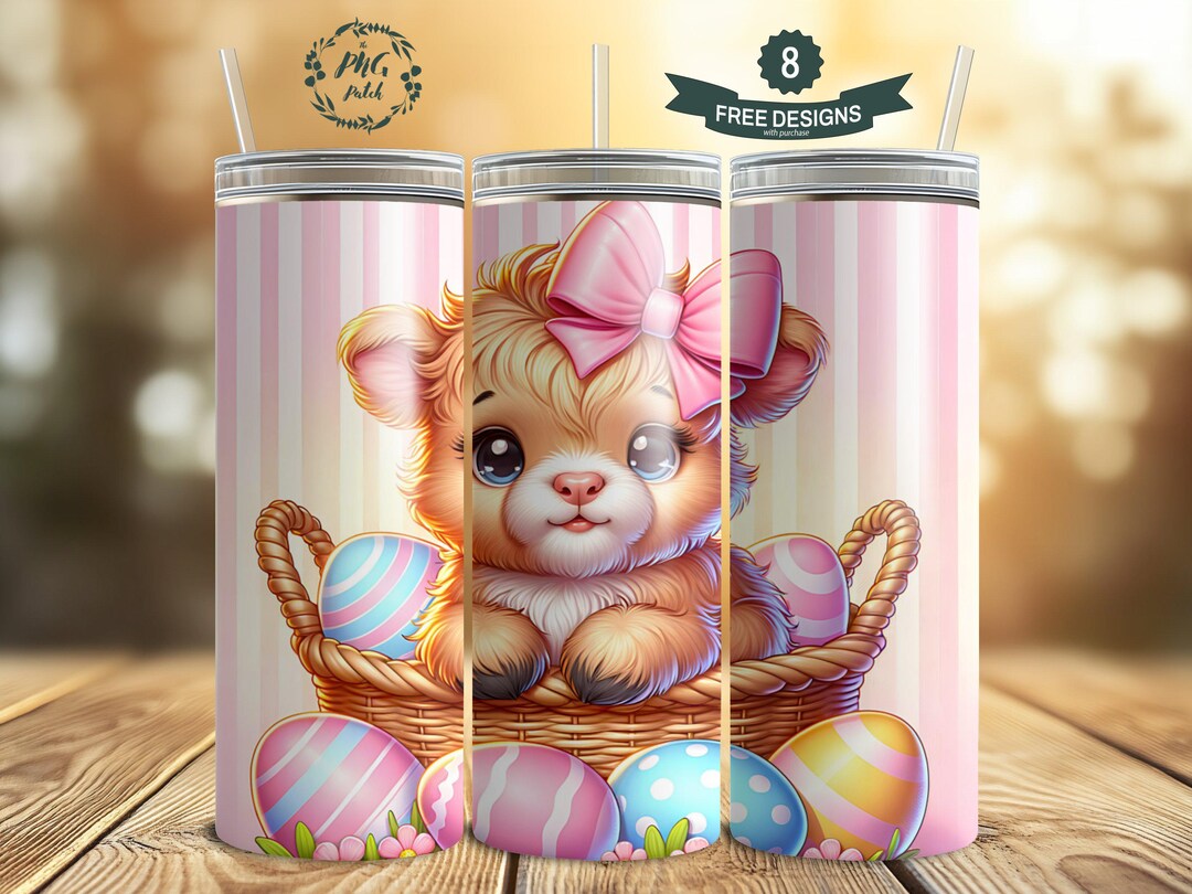 Cute Baby Highland Cow Easter Basket, 20 Oz Skinny Tumbler Sublimation ...