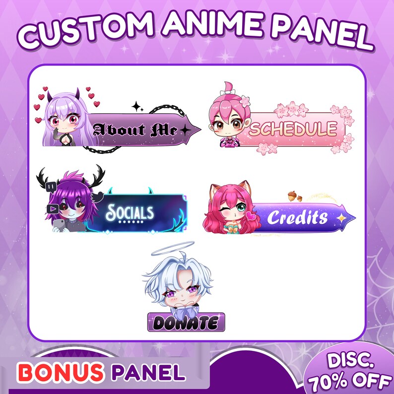 Custom Anime Twitch Panels: Chibi Art Commission, Kick, Youtube, Live2d ...