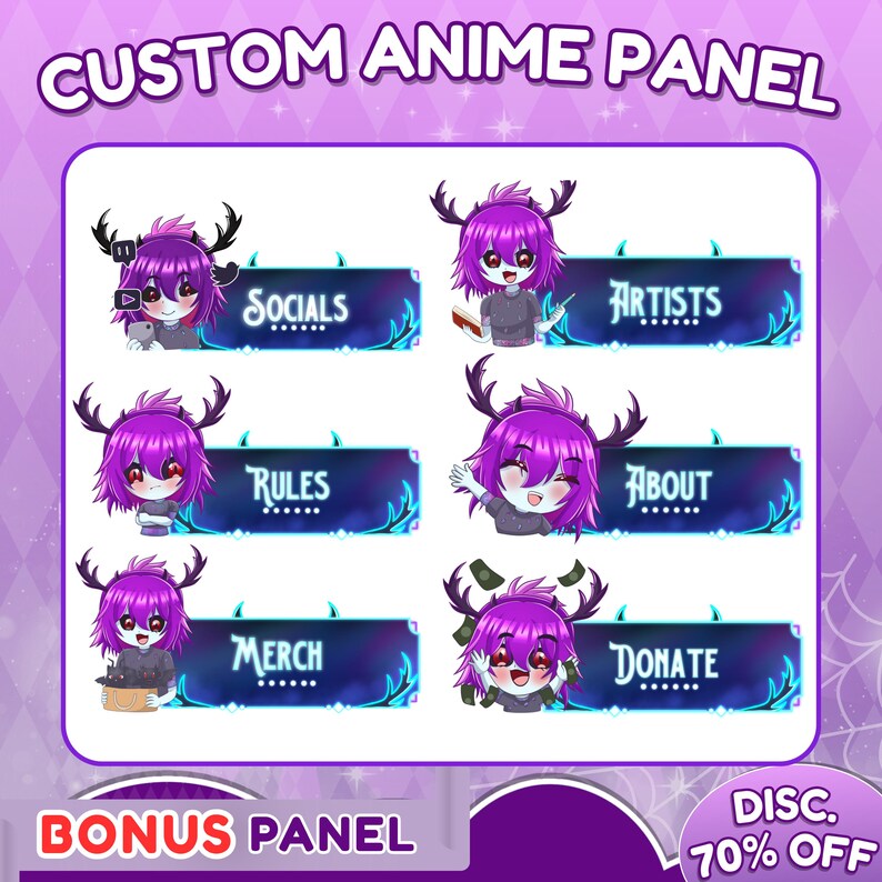 Custom Anime Twitch Panels: Chibi Art Commission, Kick, Youtube, Live2d ...