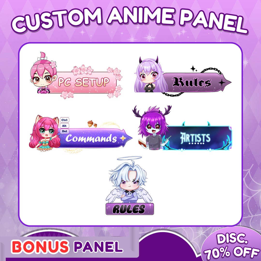 Custom Anime Twitch Panels: Chibi Art Commission, Kick, Youtube, Live2d ...