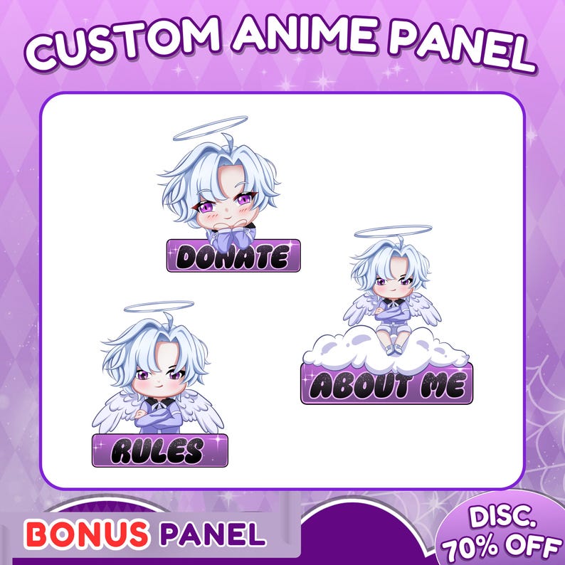 Custom Anime Twitch Panels: Chibi Art Commission, Kick, Youtube, Live2d ...