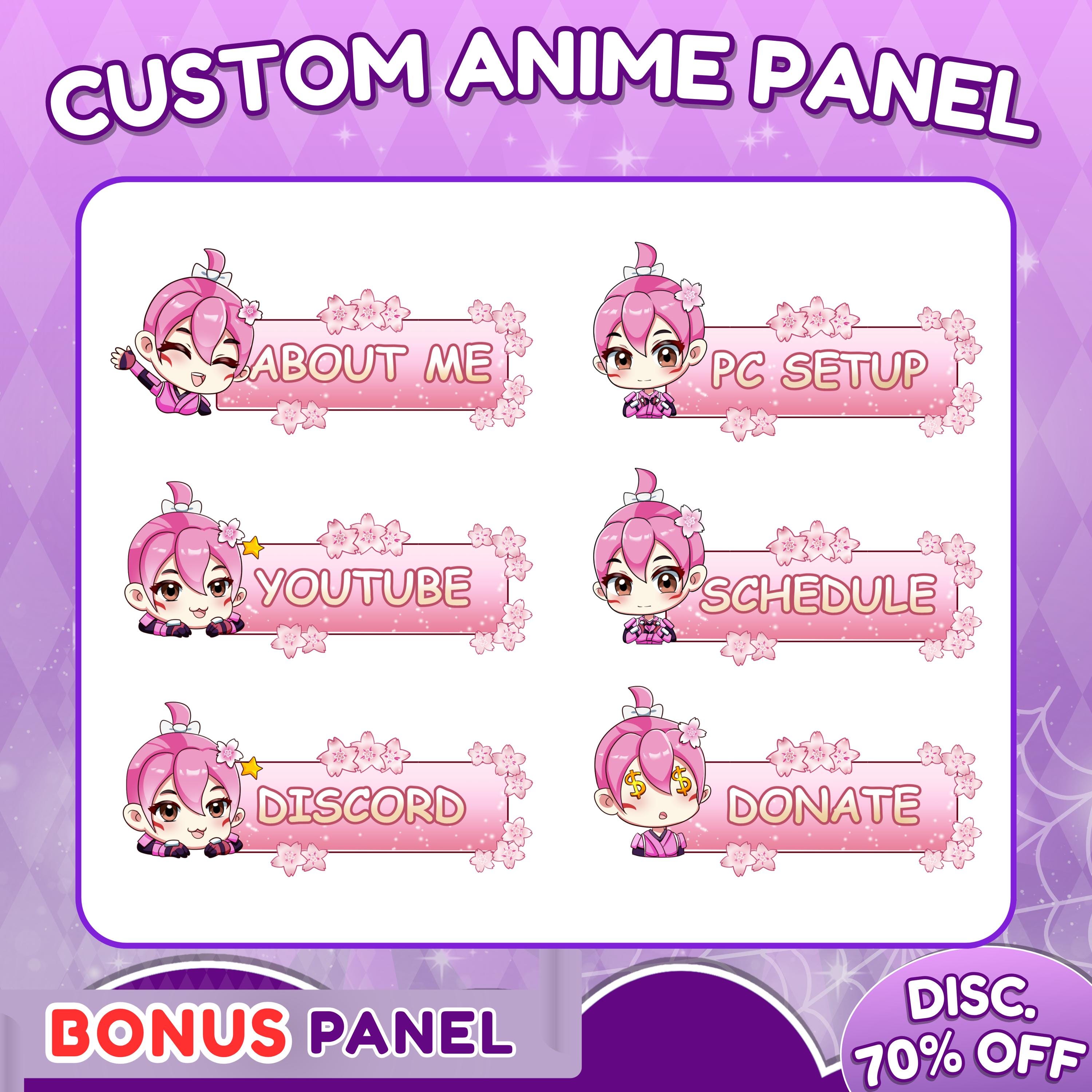 Custom Anime Twitch Panels: Chibi Art Commission, Kick, Youtube, Live2d ...