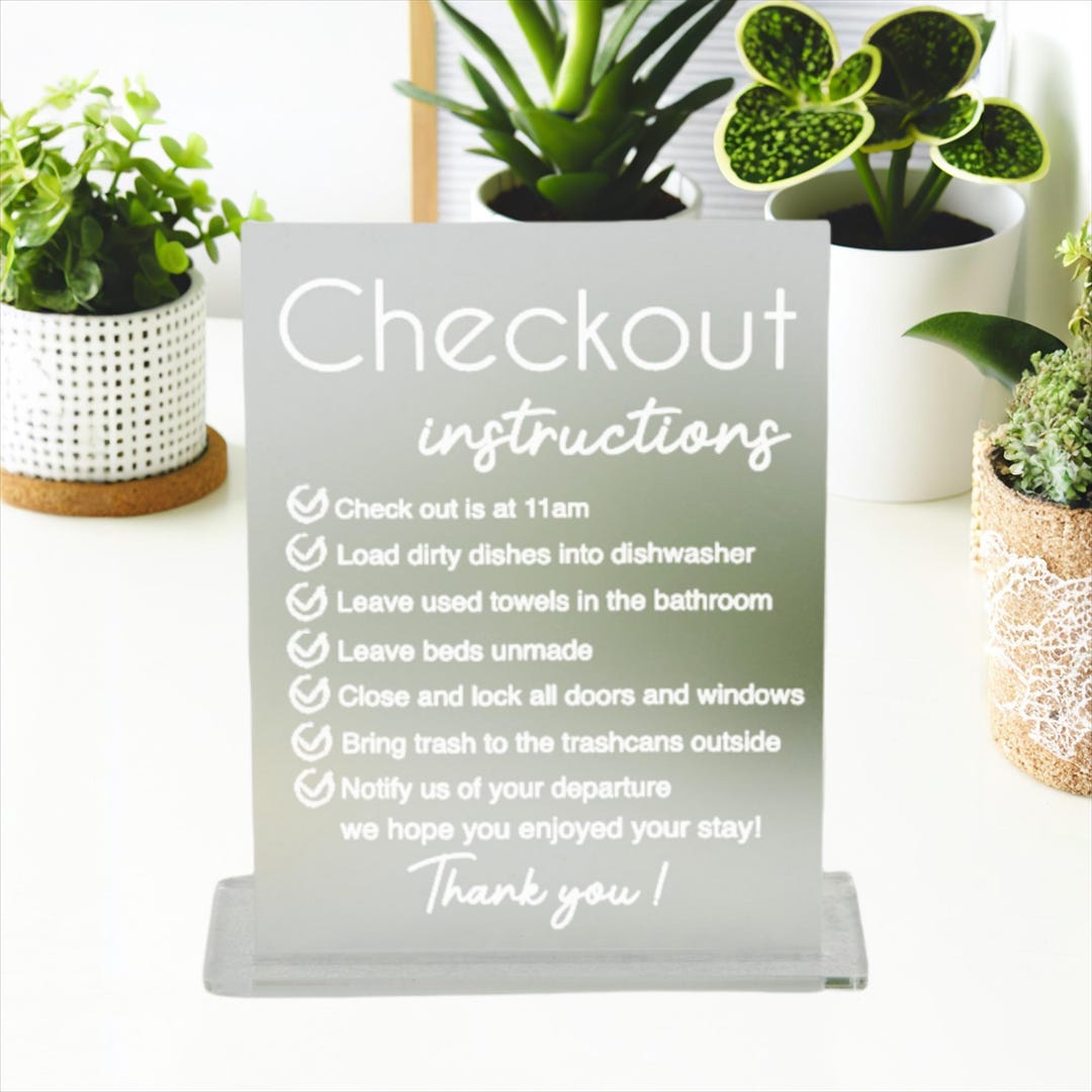 Acrylic Checkout Instructions Sign for Airbnb, Vrbo, Office, Vacation ...