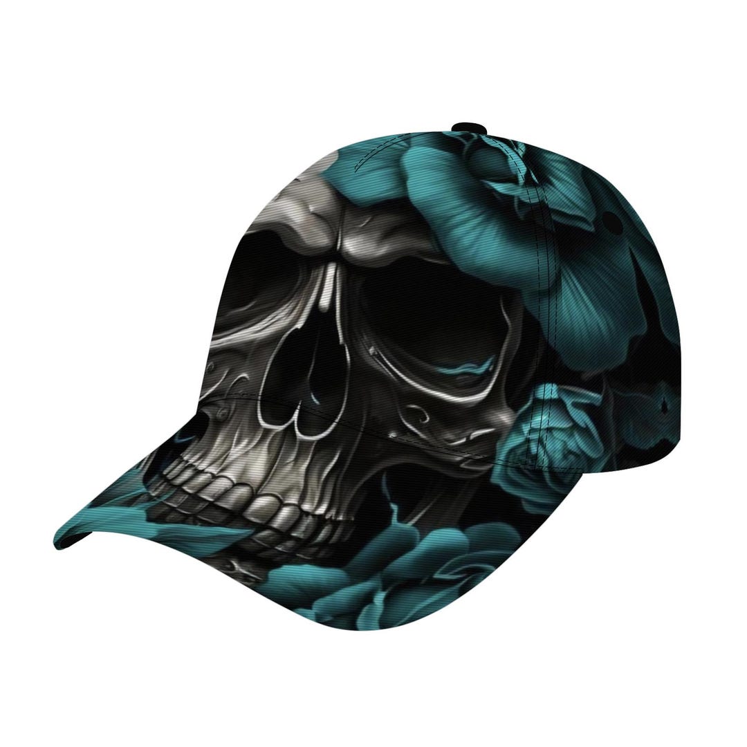 Skull and Green Floral Pattern Graffiti Baseball Cap – a Stylish Sports ...