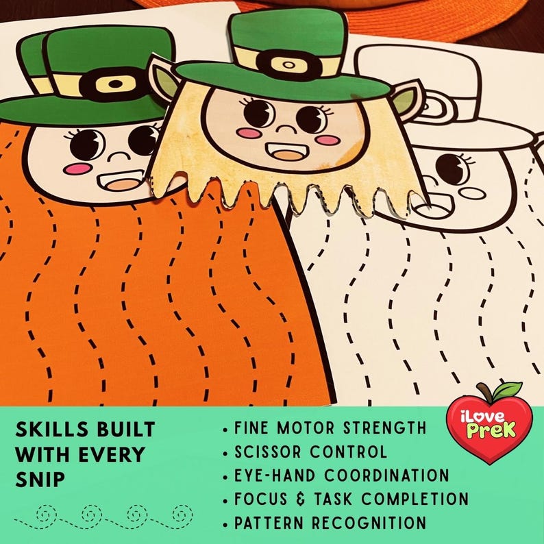 St. Patrick's Day Fine Motor Pack, Leprechaun Beard Trace Cut and Dot ...