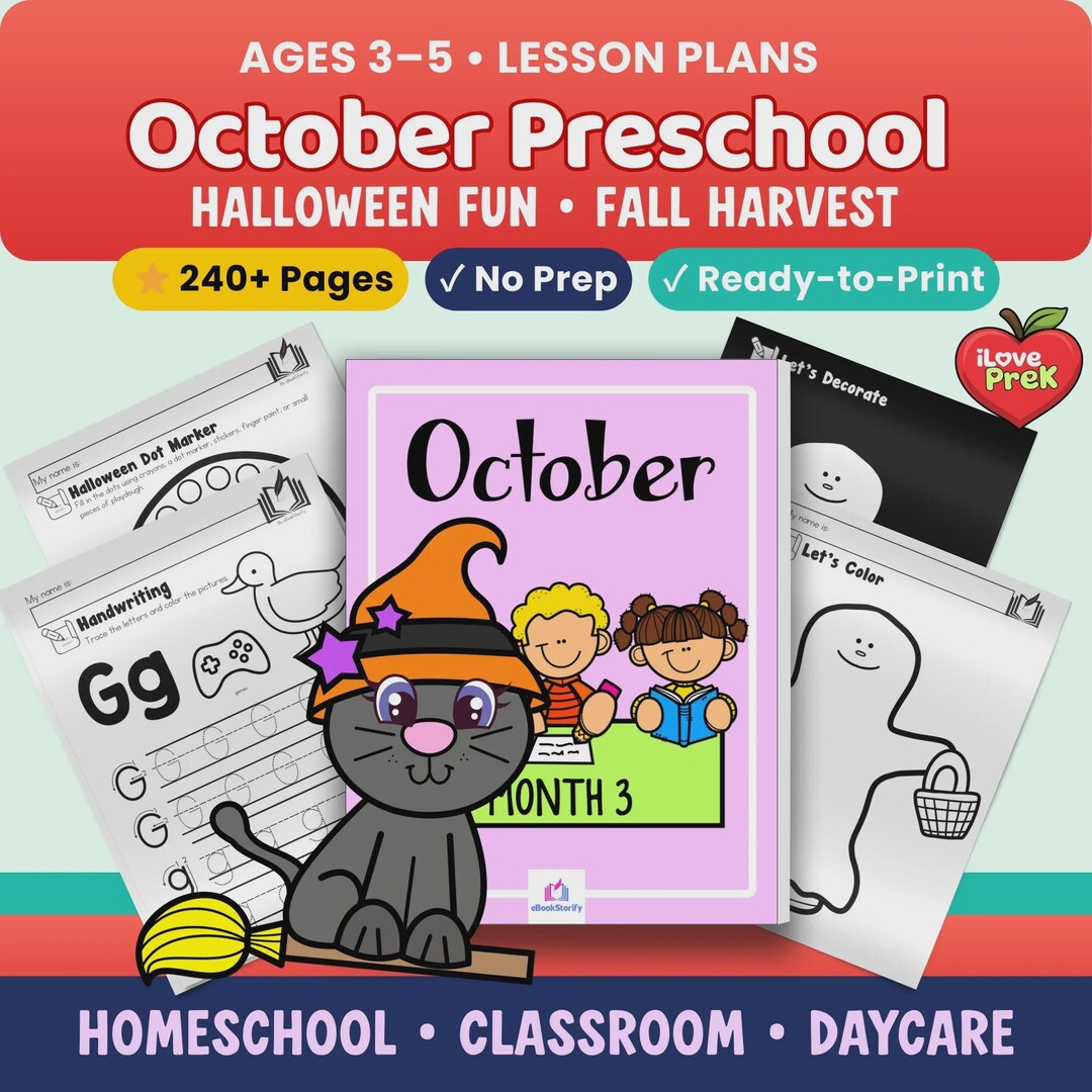 October Preschool Curriculum, 240+ Pages, Halloween Activities, Pre-k ...