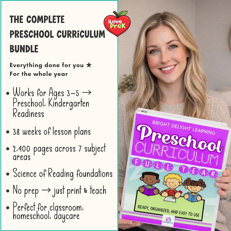 Preschool Curriculum Full Year, Prek Bundle 2400+ Pages, Printable ...