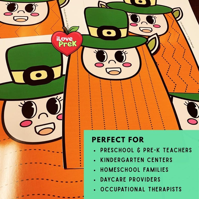 St. Patrick's Day Fine Motor Pack, Leprechaun Beard Trace Cut and Dot ...