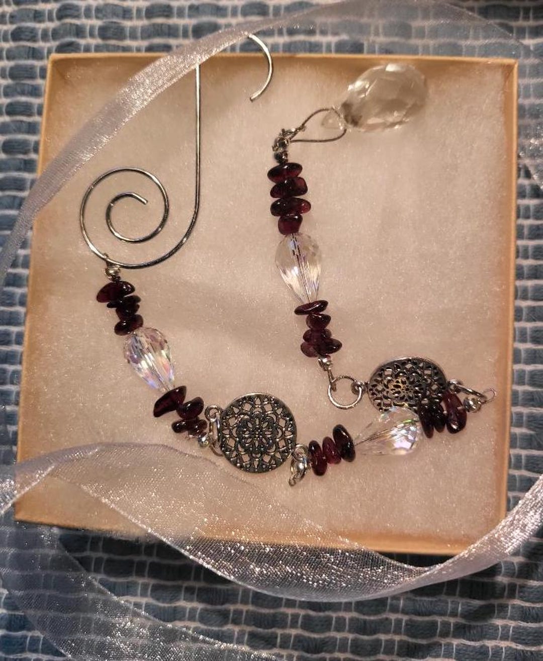 Red Garnet and Crystal Rainbow Maker, Window Hanging Decor. Add ...