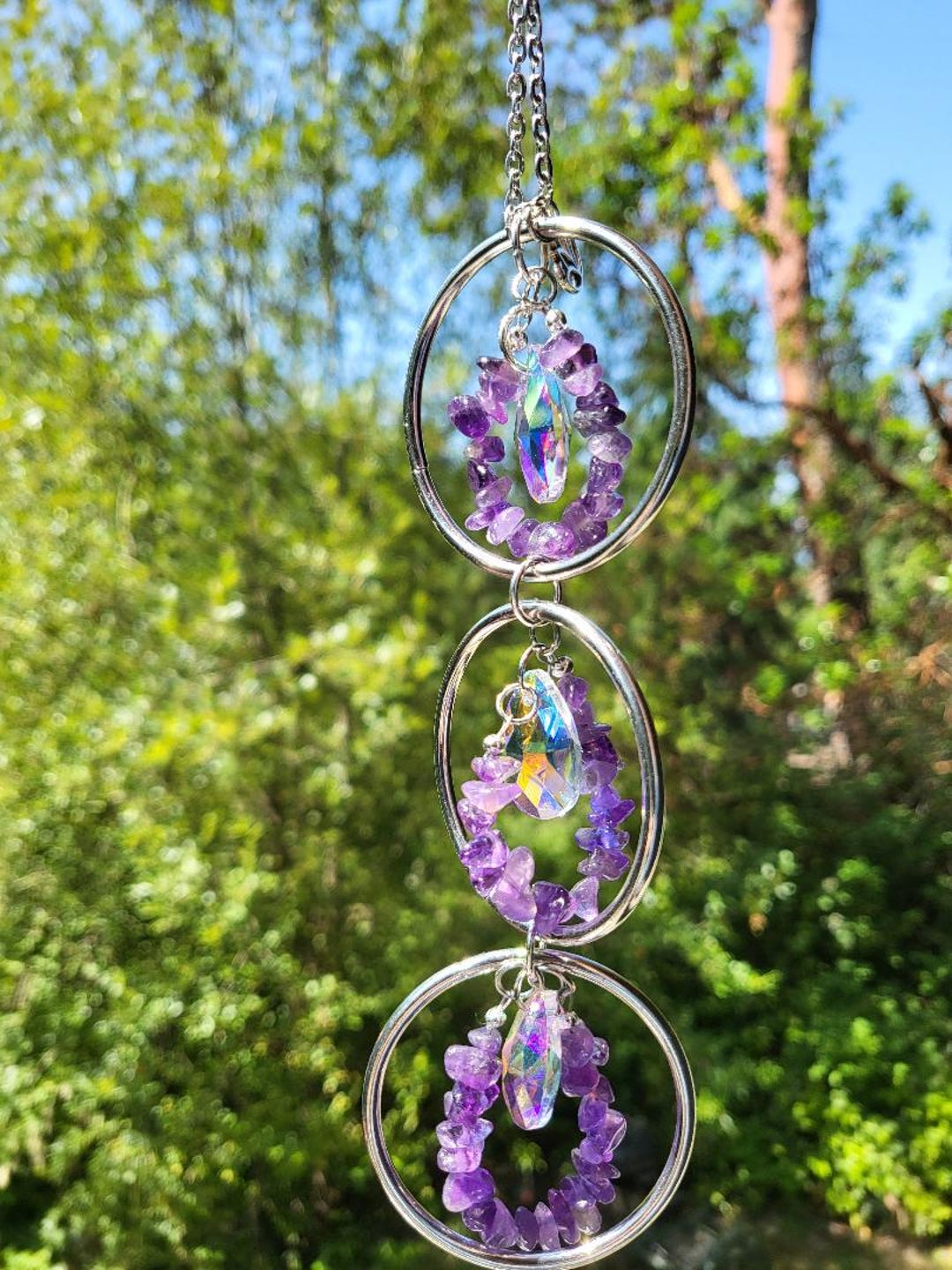 Amethyst and Crystal Window Hanging Suncatcher. Casts Beautiful ...