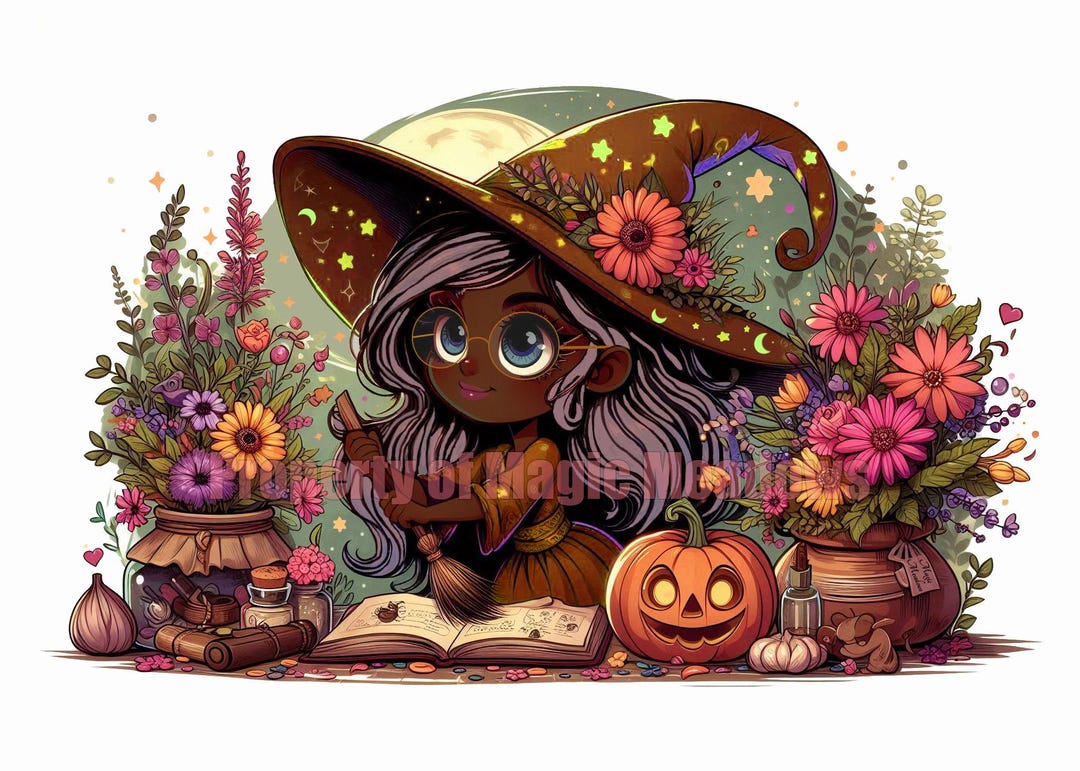 Magic of Flowers 12. Beautiful Botanical Witch Print. Blue Eyed Gray ...