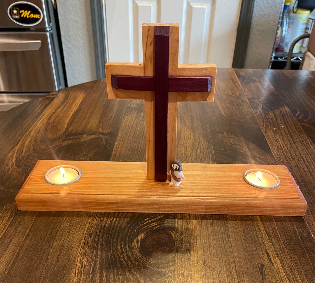 Unique Jesus Cross With 2 Candles. Mini Jesus Included - Etsy