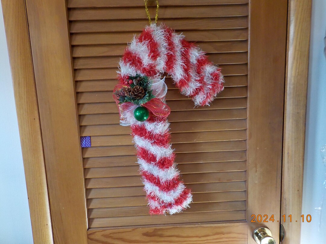 Red and White Fuzzy Light Weight Christmas Candy Cane Door Wall Hanging ...