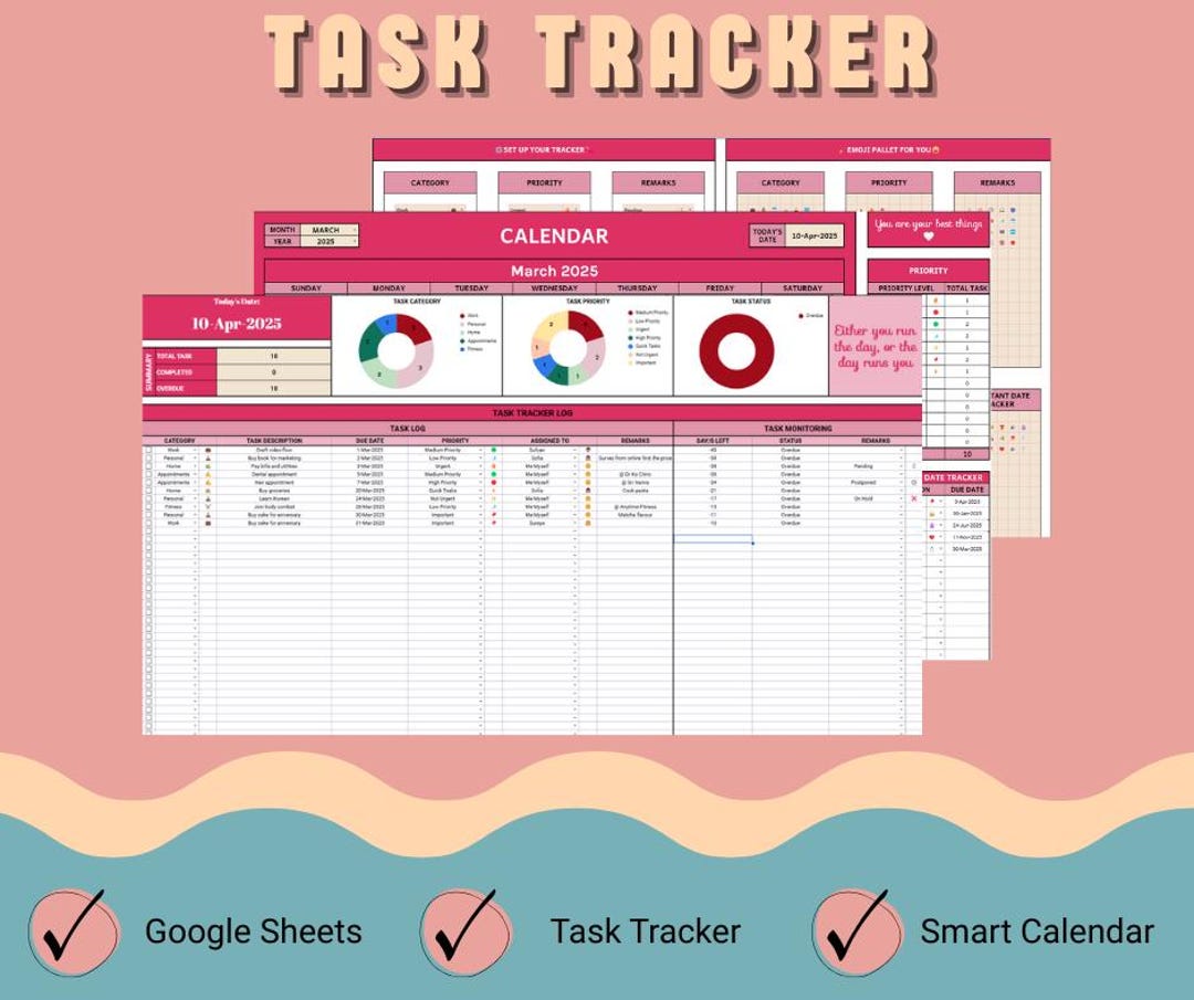 Task Tracker Google Sheet Template - Etsy