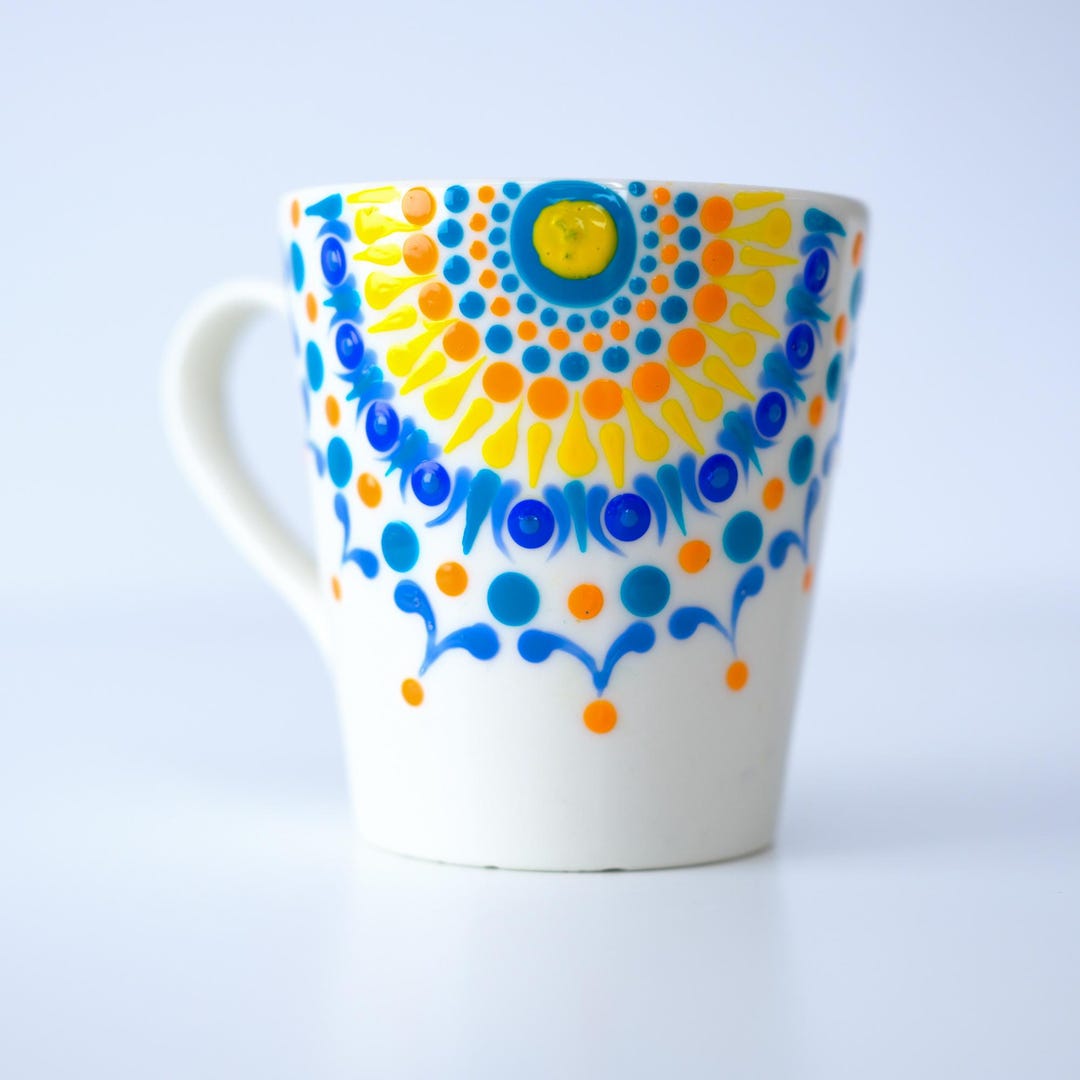 Rainbow Colored Sacred Geometry Mandala Pattern Mug, Hand Painted ...