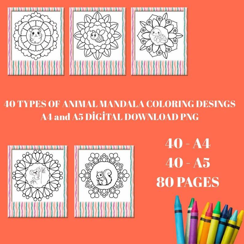 Animal Mandala Coloring Pages for Kids – 40 Designs (digital Download ...