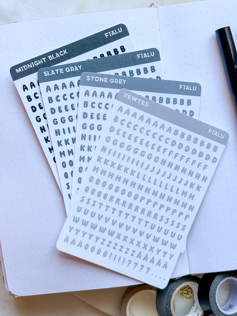 Monochrome Essentials Alphabet Sticker Sheets | Functional Letters for ...